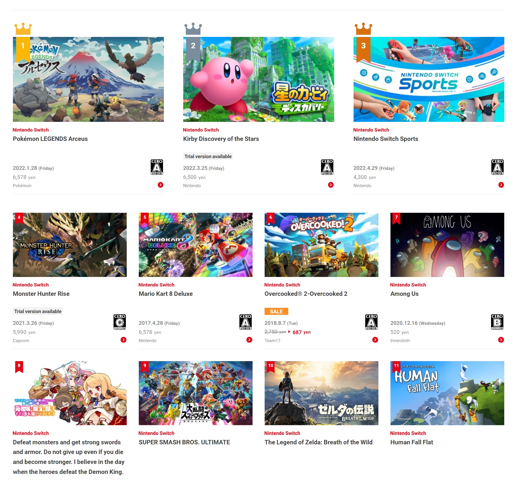Pokemon Legends dominates Japan's "most downloaded" Switch charts