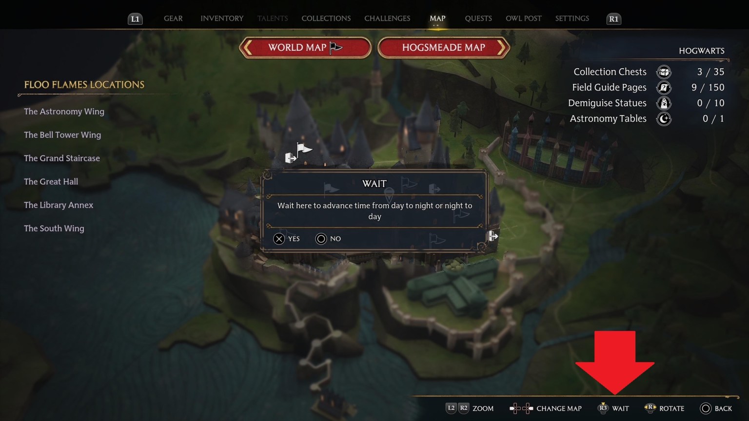 How to wait & advance time of day in Hogwarts Legacy