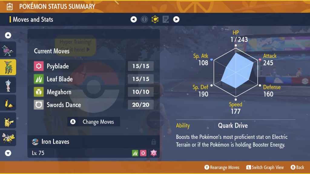 Pokémon Scarlet & Violet Walking Wake and Iron Leaves moves and stats