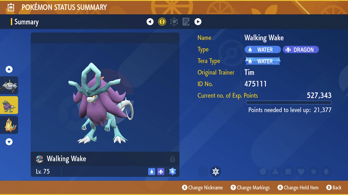 Pokémon Scarlet & Violet Walking Wake and Iron Leaves moves and stats