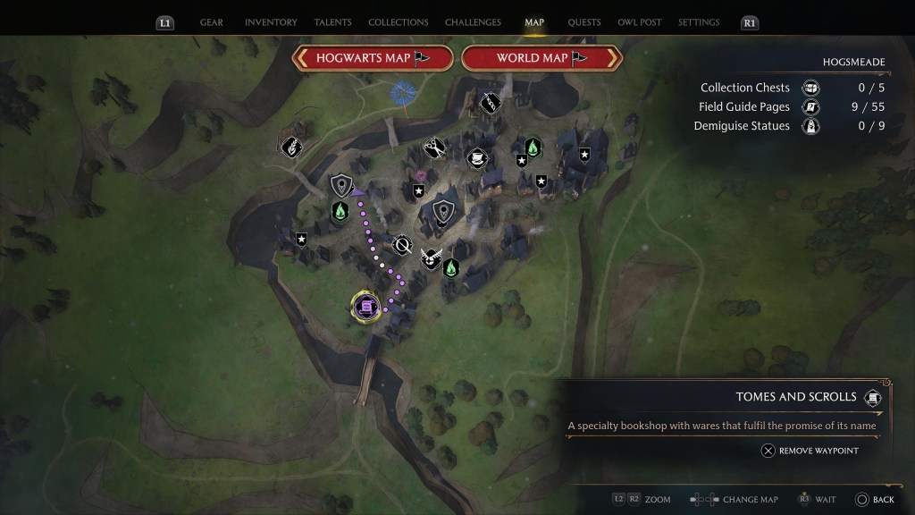 Thomas Brown's Tomes & Scrolls shop location & item stock Hogwarts Legacy