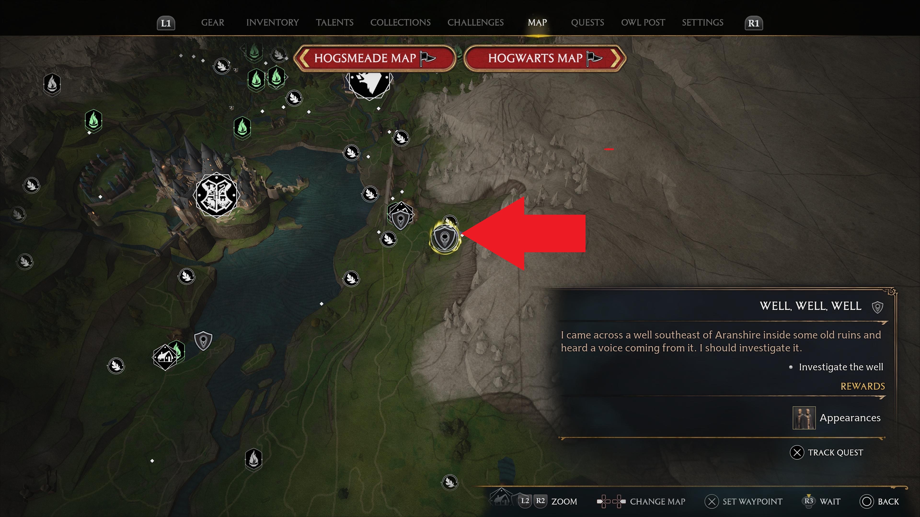Hogwarts Legacy Well, Well, Well quest map solution guide
