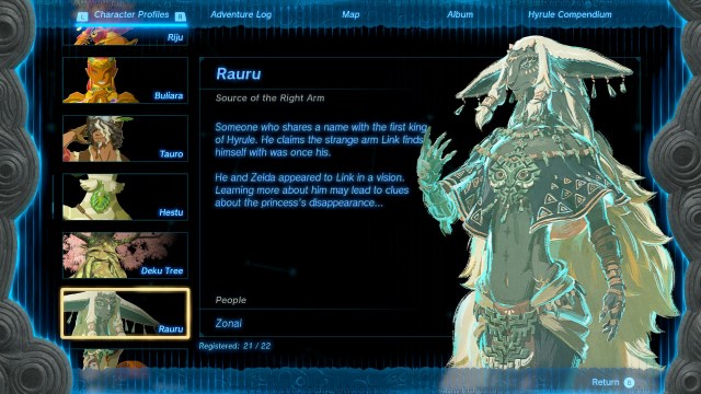 All character profiles and info in Tears of the Kingdom (including Rauru)