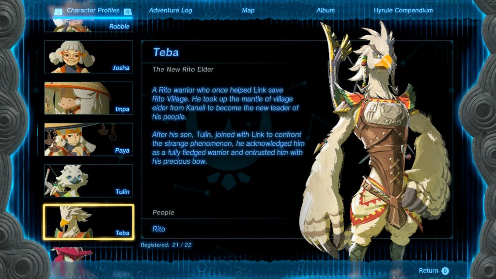 All character profiles and info in Tears of the Kingdom (including Rauru)