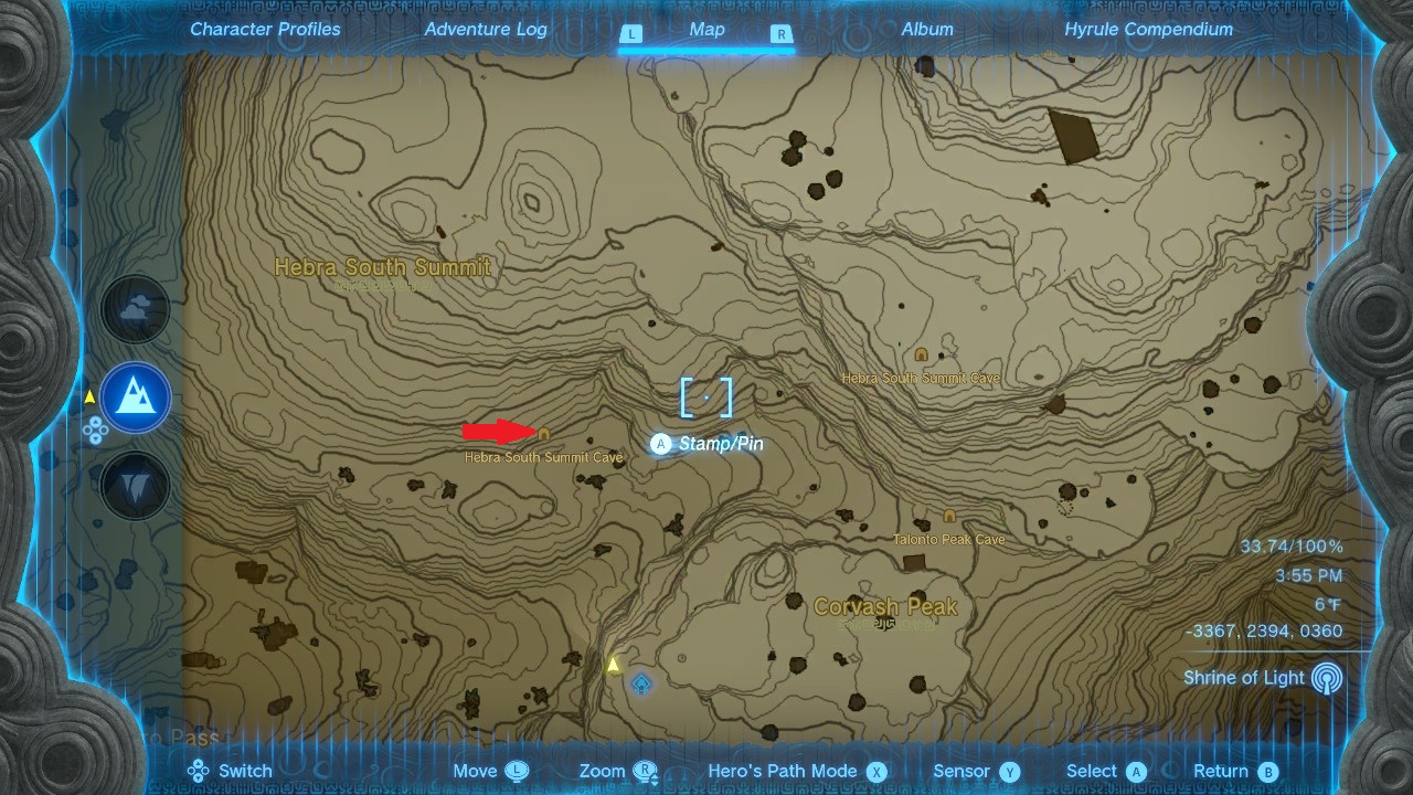 Hebra South Summit cave location & directions Tears of the Kingdom (TotK)