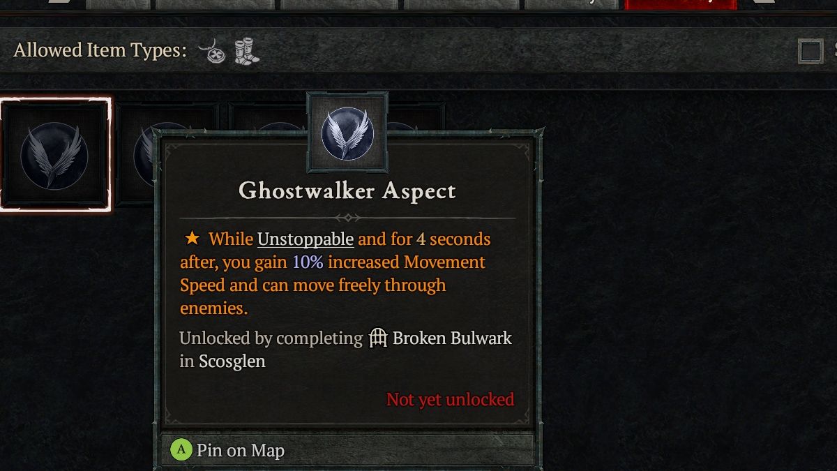 Ghostwalker Aspect location & directions Diablo 4