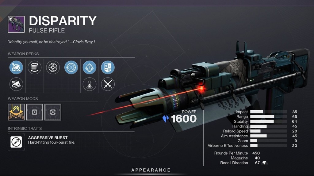 How to Get Disparity god roll in Destiny 2 - Weapon guide and drop location