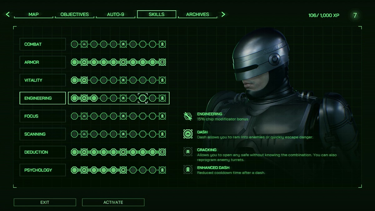 Where should you allocate your skill points first in RoboCop: Rogue City