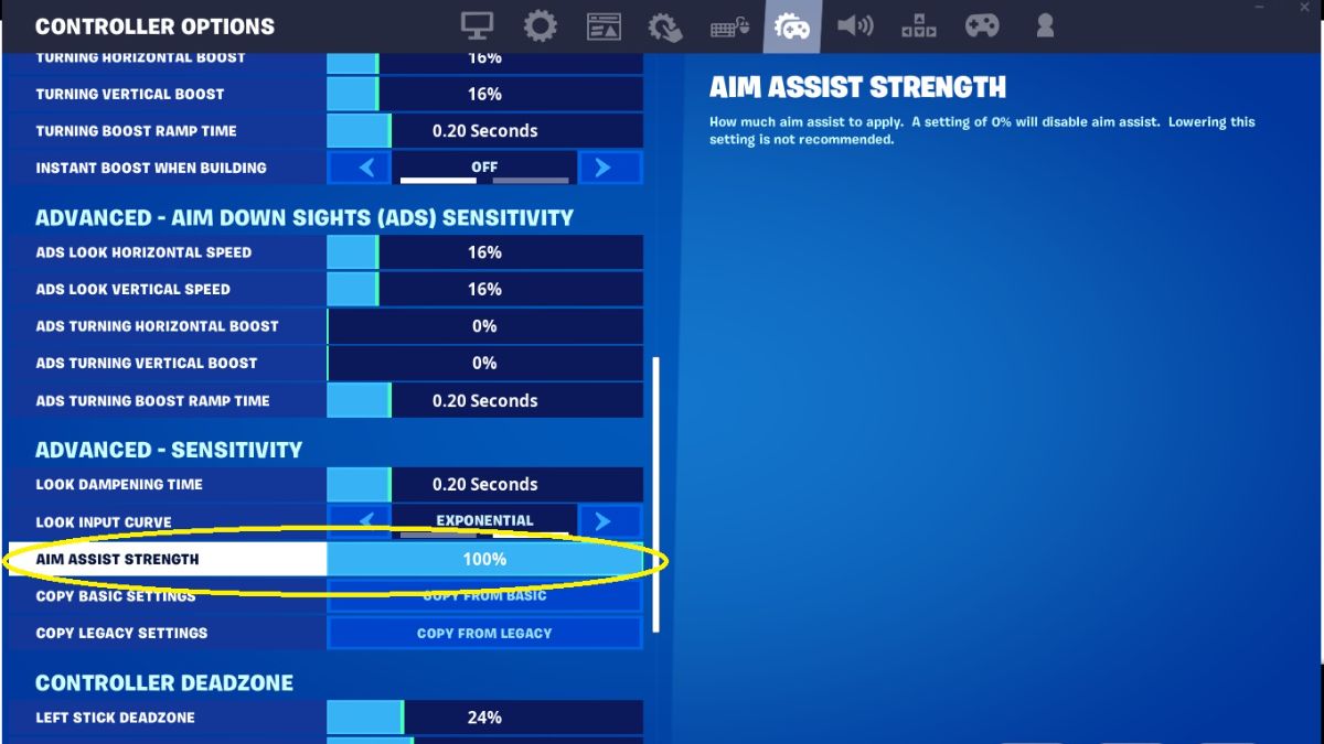 How to turn on aim assist in Fortnite