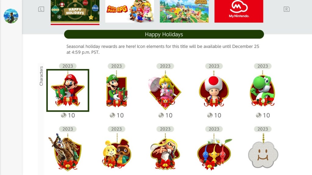 Nintendo Switch Online adds cute Holiday-themed profile icons