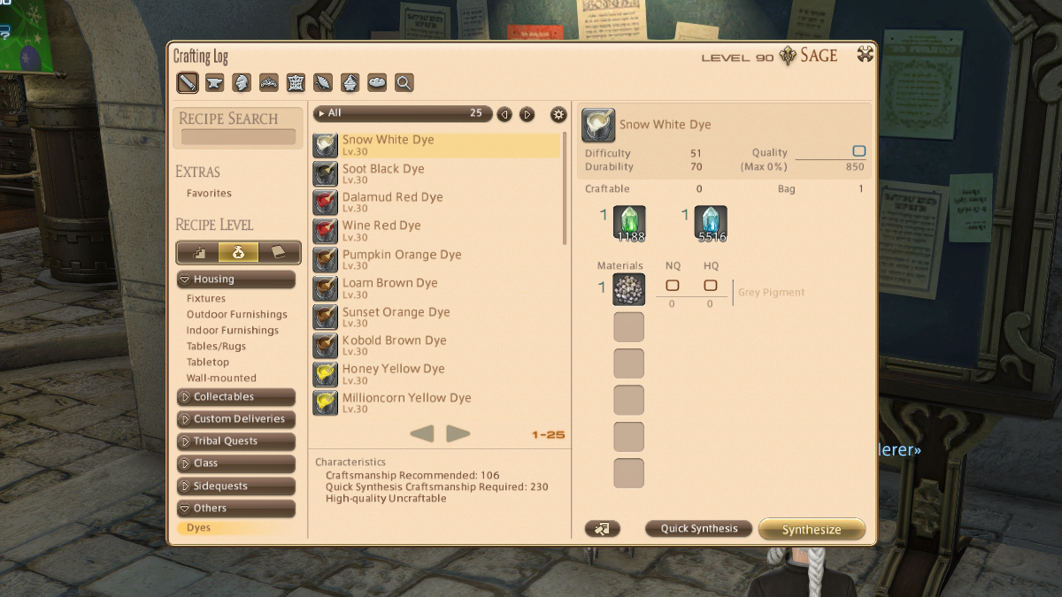 How to dye glamour and items in FFXIV