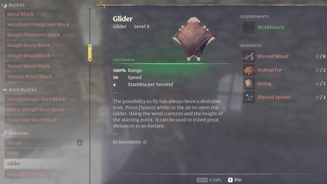How to make a Glider in Enshrouded