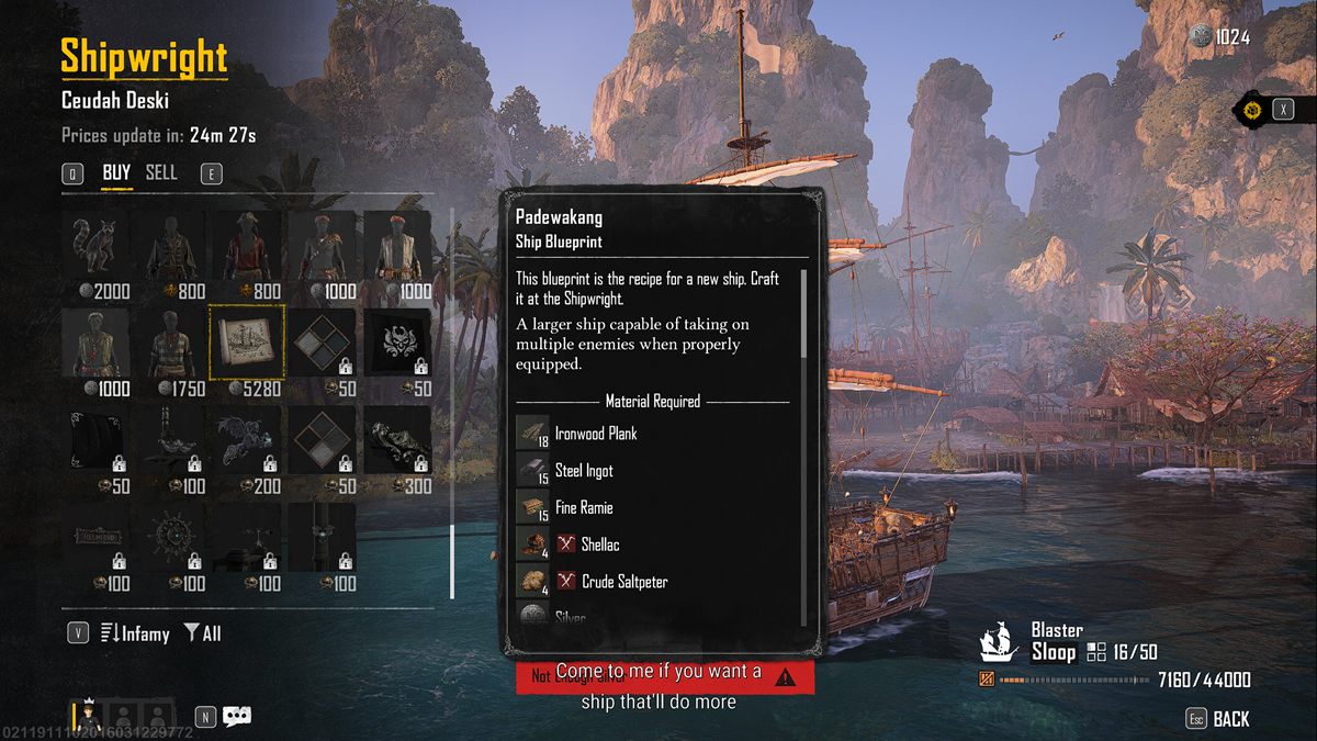 Skull and Bones: Bombardier Padewakang Ship Blueprint Location