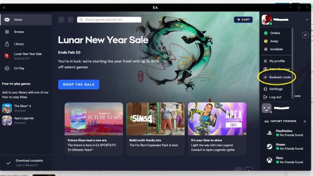 How to redeem codes in EA Play