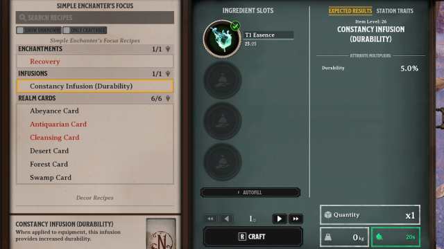 How to craft and apply infusions in Nightingale