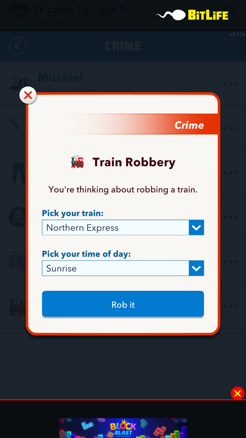 How to rob a train in BitLife
