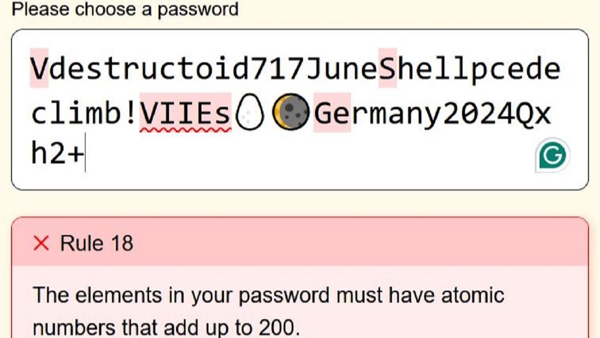 Atomic Numbers that add up to 200: Password Game Rule 18 answers