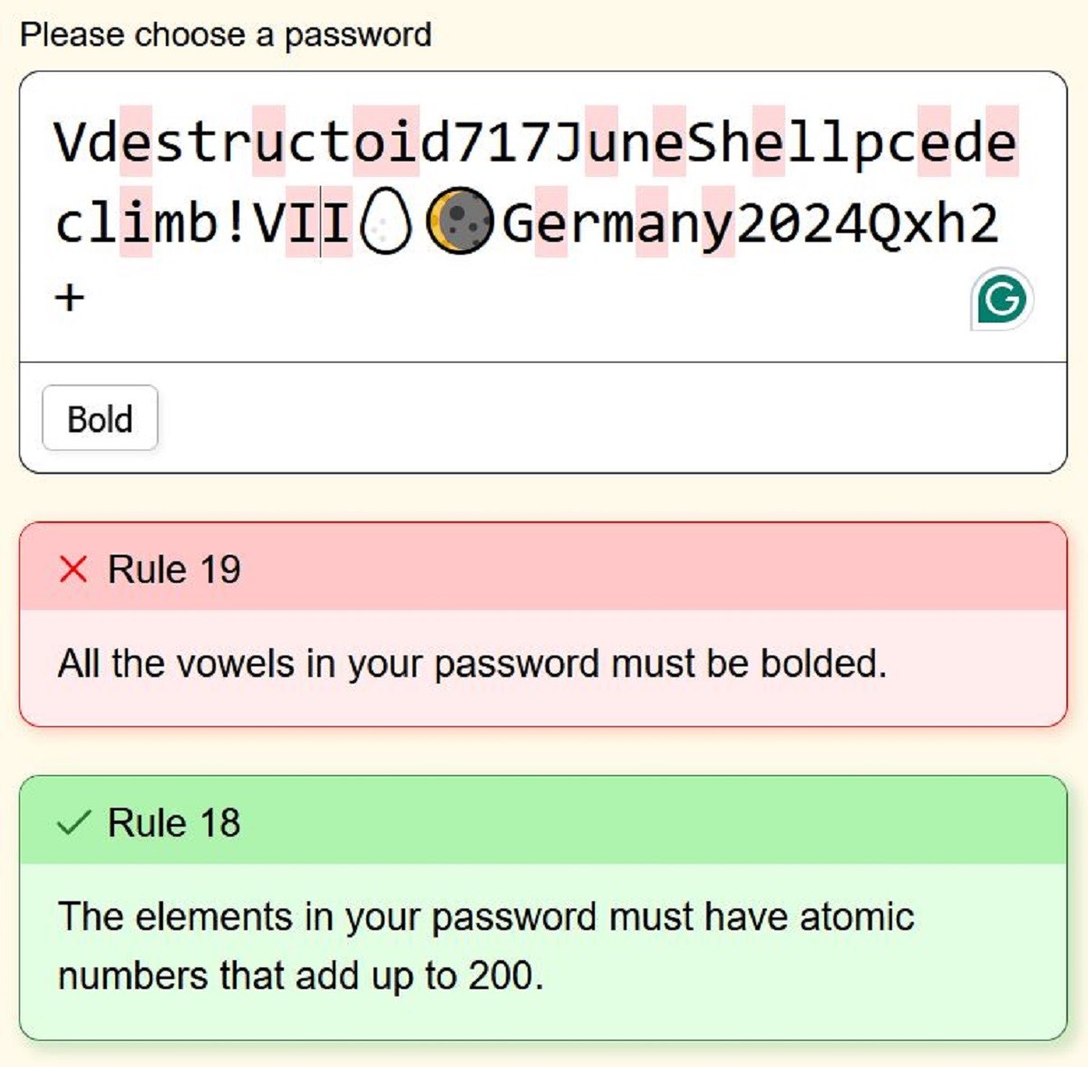 Atomic Numbers that add up to 200: Password Game Rule 18 answers