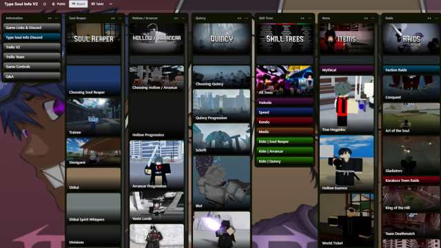 Type Soul Trello and Discord links to connect with the community