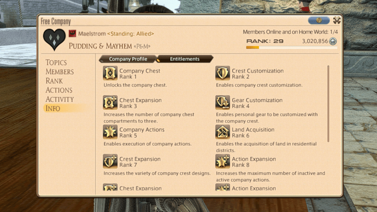 FFXIV FC Buff list, How to get Actions and Rank requirements