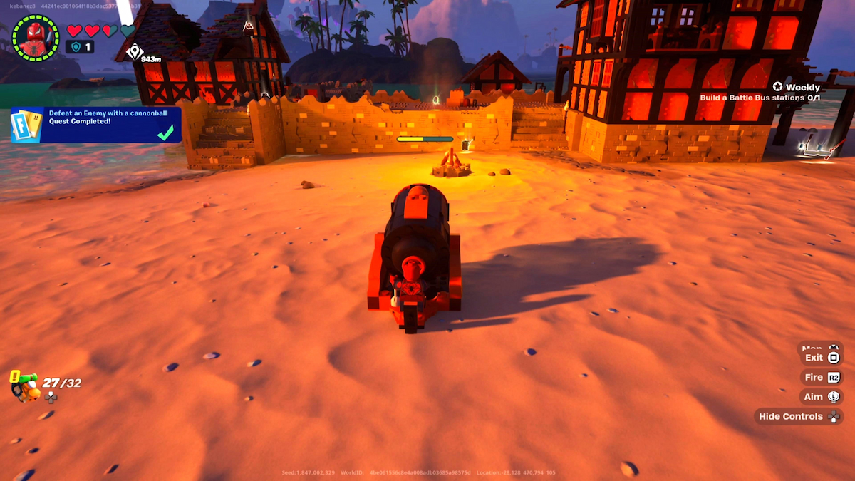 How to defeat an enemy with a cannonball in LEGO Fortnite