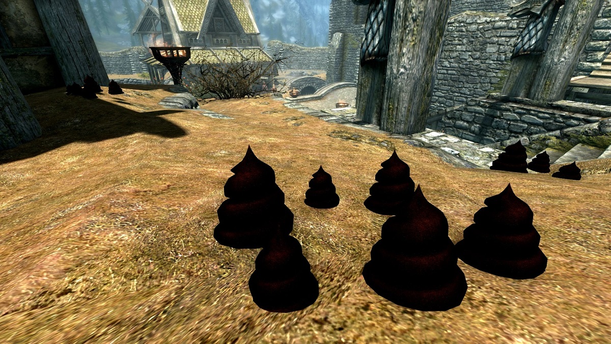 Here's a Skyrim mod that replaces vegetation with poop, because why not ...