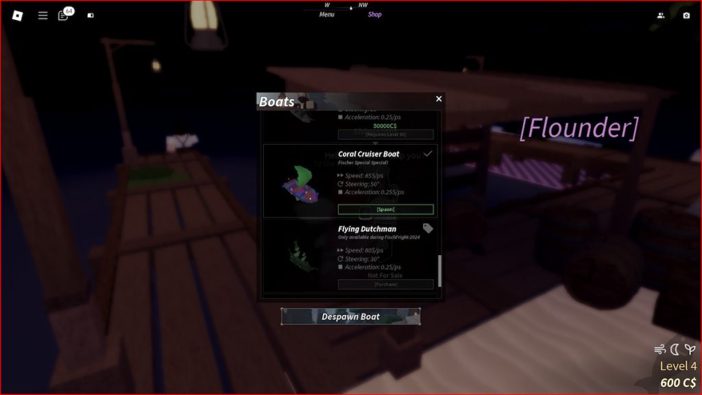 How to get the Coral Cruiser Boat in Fisch Roblox