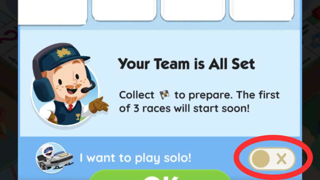 What does 'I want to play solo' do in Monopoly GO races? Team rewards ...
