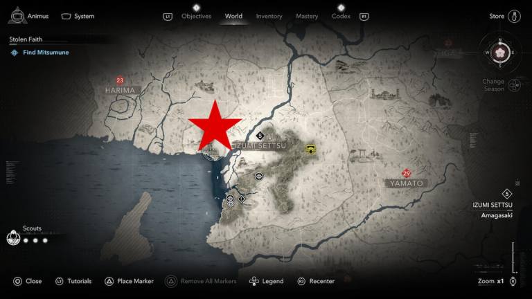 How to find Mitsumune at Nunobiki Falls in Assassin's Creed Shadows