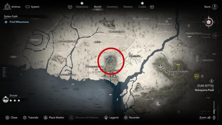 How to find Mitsumune at Nunobiki Falls in Assassin's Creed Shadows