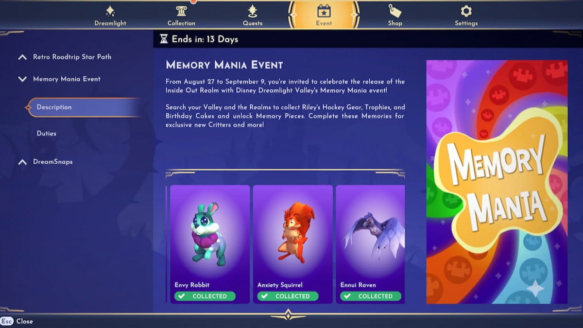 All Memory Mania event duties and rewards in Disney Dreamlight Valley ...