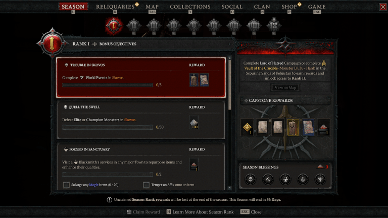All main Season Challenges and rewards in Diablo 4 Lord of Hatred ...