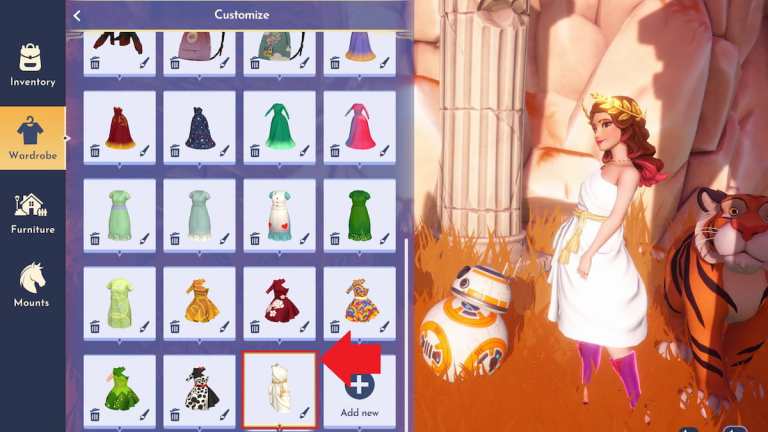 How to try on your Ivory and Gold Toga Dress in Disney Dreamlight ...
